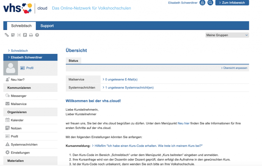 Registrieung/Anmeldung in der VHS CLoud - Wisidaa